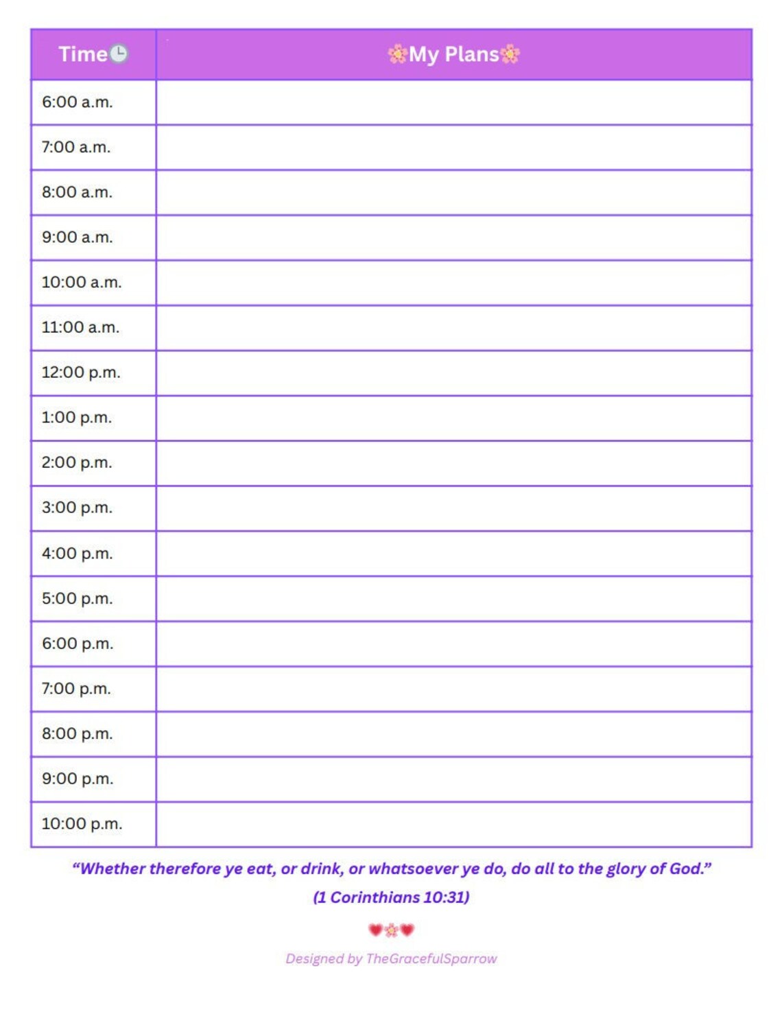 Downloadable Daily Schedule Download & Print Faith-based Purple - Etsy