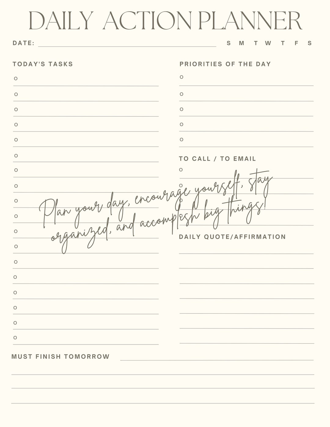 Daily Action Planner Simple Design - Etsy