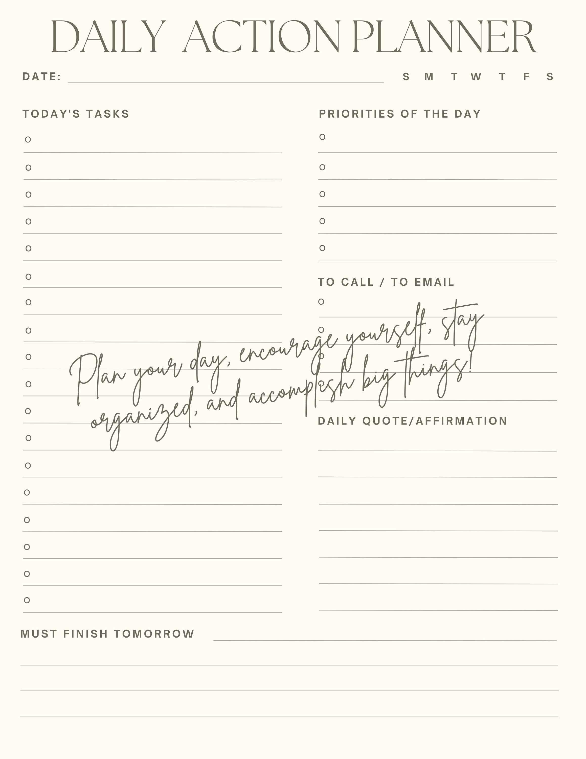 Daily Action Planner Simple Design - Etsy