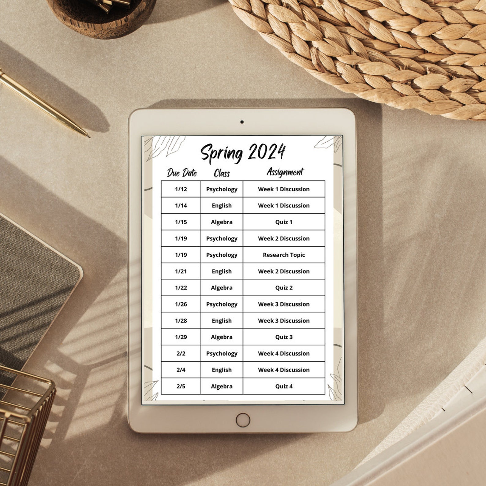 Minimalist Assignment Tracker 2024-2025 Semesters - Etsy