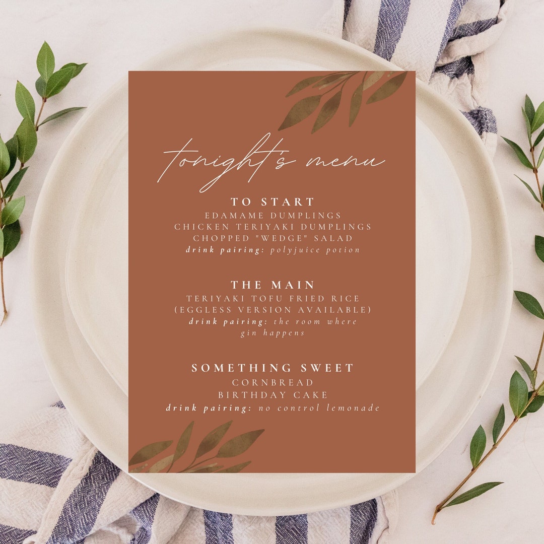 Cognac Chic Menu Template for Bachelorette, Birthday, Girls Weekend ...