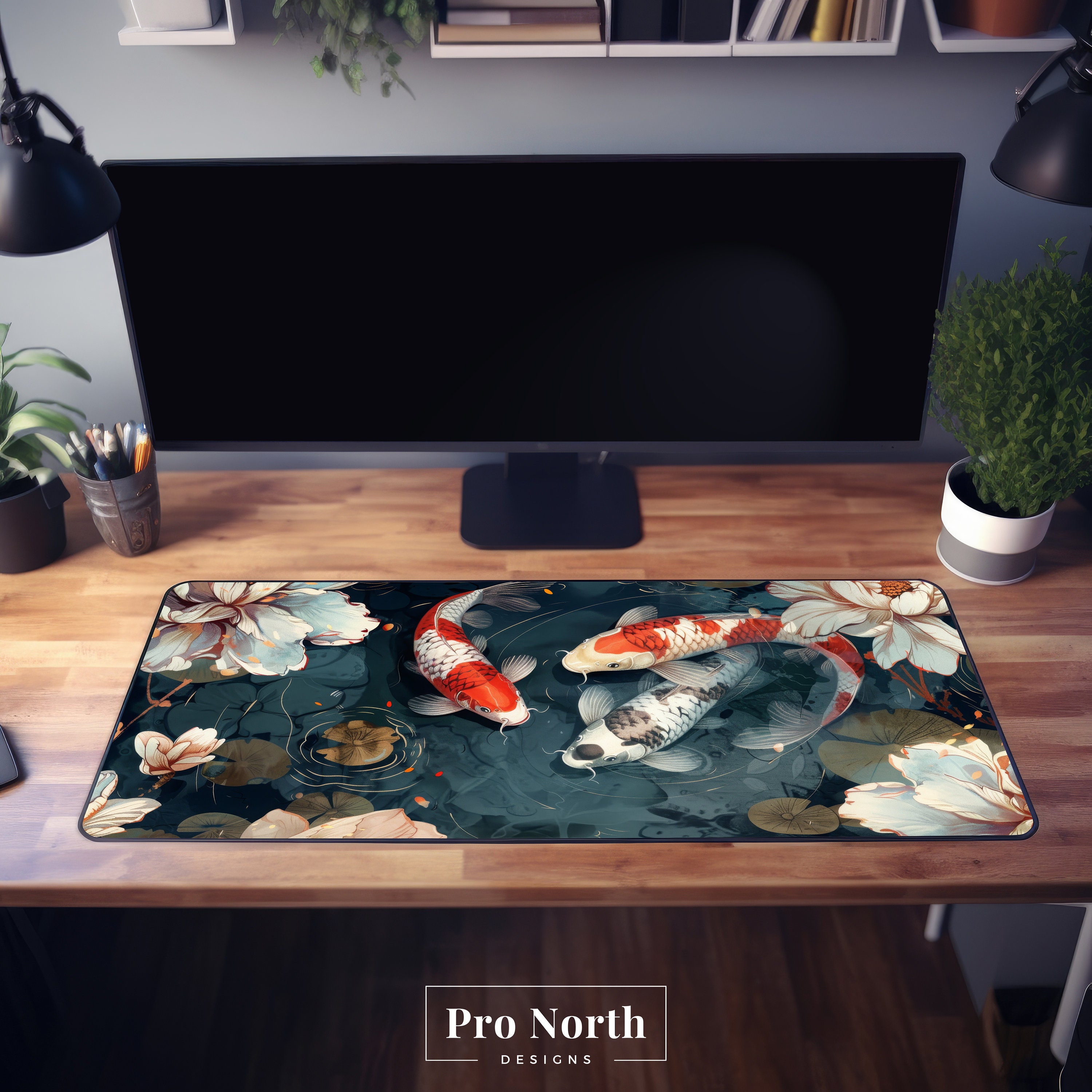 Japanese Desk Mat, Koi Japanese Deskmat, Japanese Mouse Pad, Cute ...
