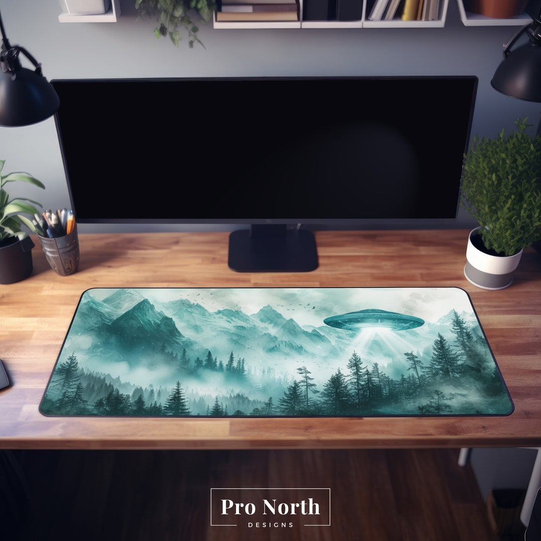 UFO Desk Mat, Desk Mat Nature Lover, Weirdcore Green Desk Mat, Alien ...