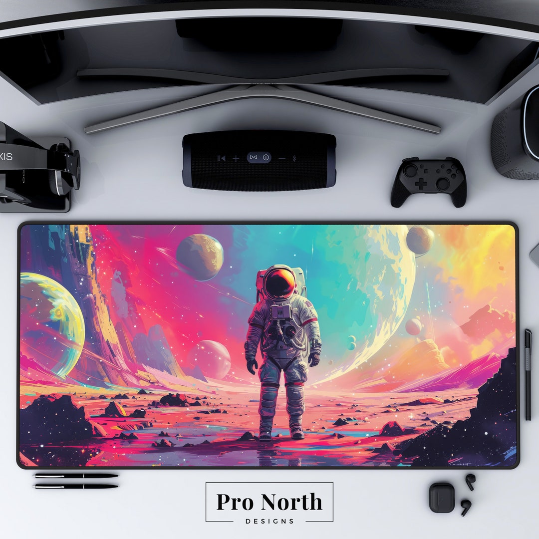 Astronaut Desk Mat, Planet Deskmat, Cyber Punk Gaming Setup, Solar ...