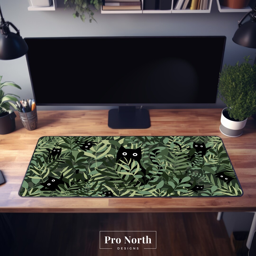 Cat Kawaii Desk Mat, Japanese Deskmat, XL Mousepad, Green Cottagecore ...