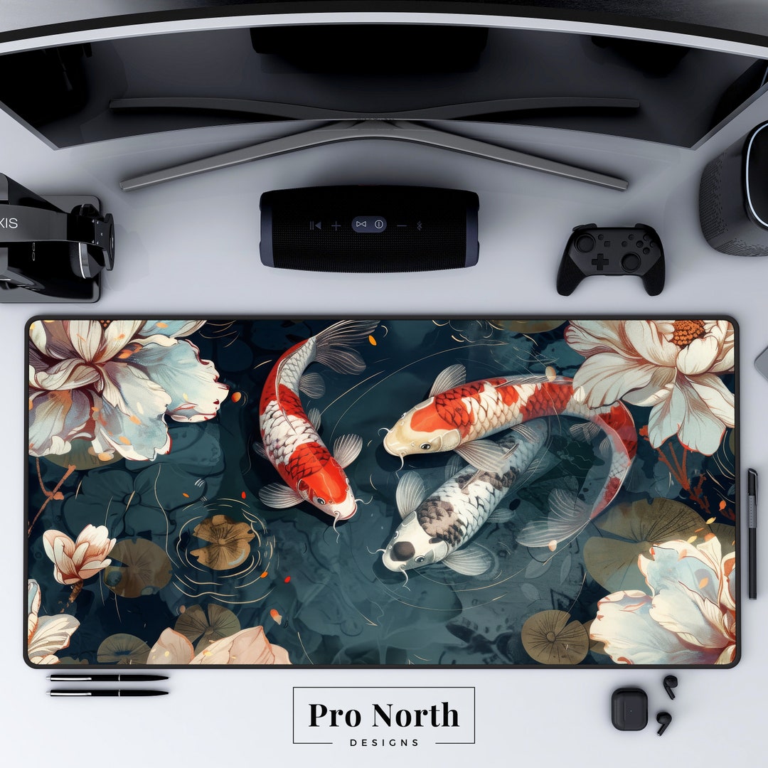 Japanese Desk Mat, Koi Japanese Deskmat, Japanese Mouse Pad, Cute ...
