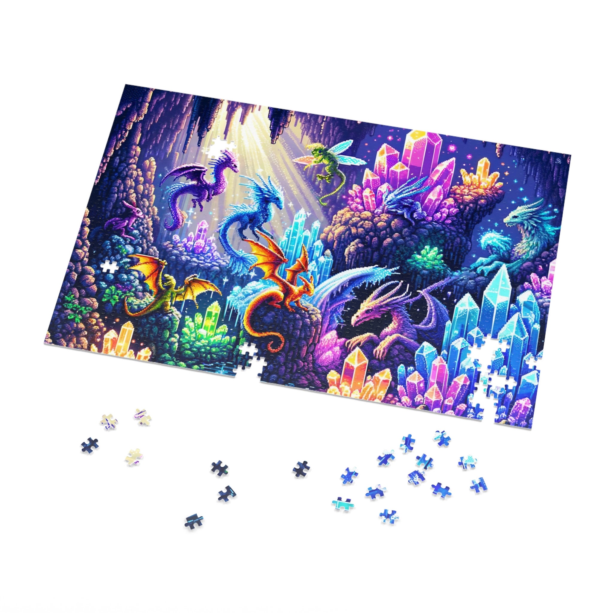Puzzle, Dragon Crystal Cave, Pixel Art, Unique Jigsaw, Family, Adults ...