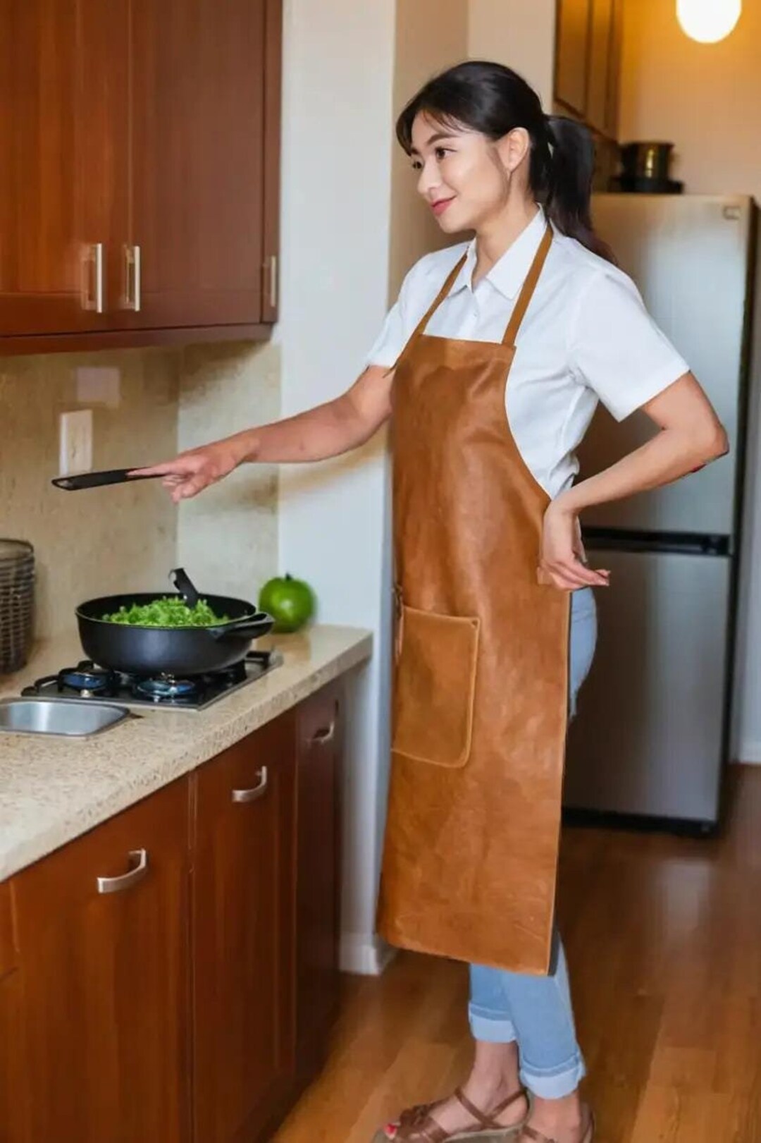 Personalization Brown Leather Apron for Chef , Cooking Leather Apron - Etsy