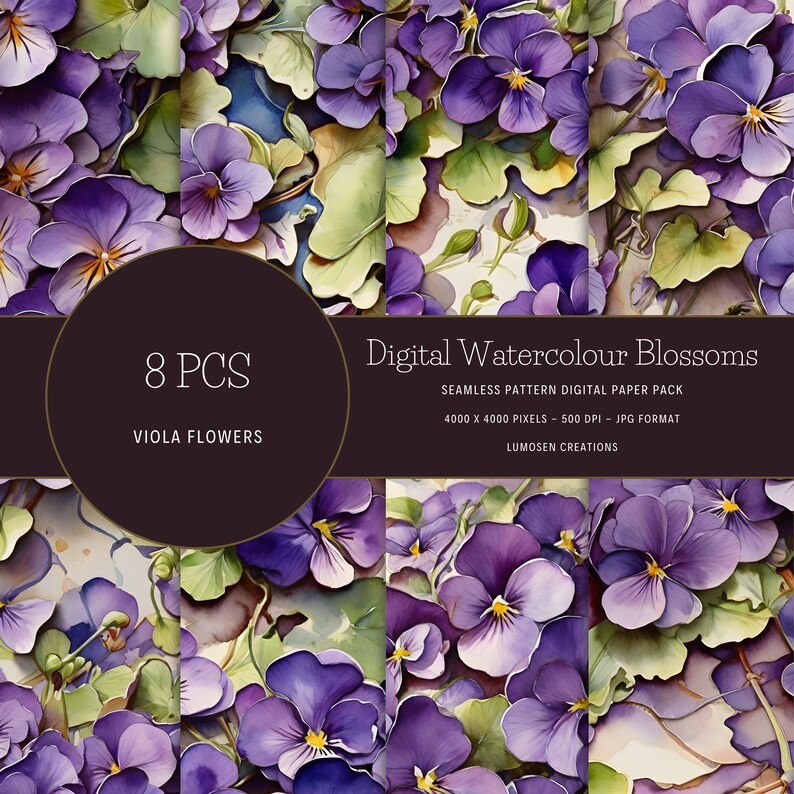 Viola Watercolor Flower Seamless Pattern, Seamless Pattern for Print on ...