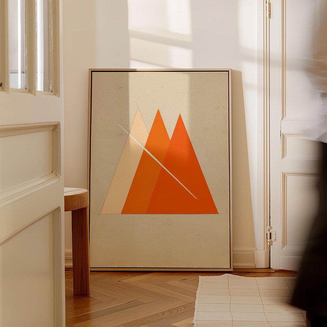 Abstract Orange Triangle Wall Art, Minimalist Geometric Print for ...