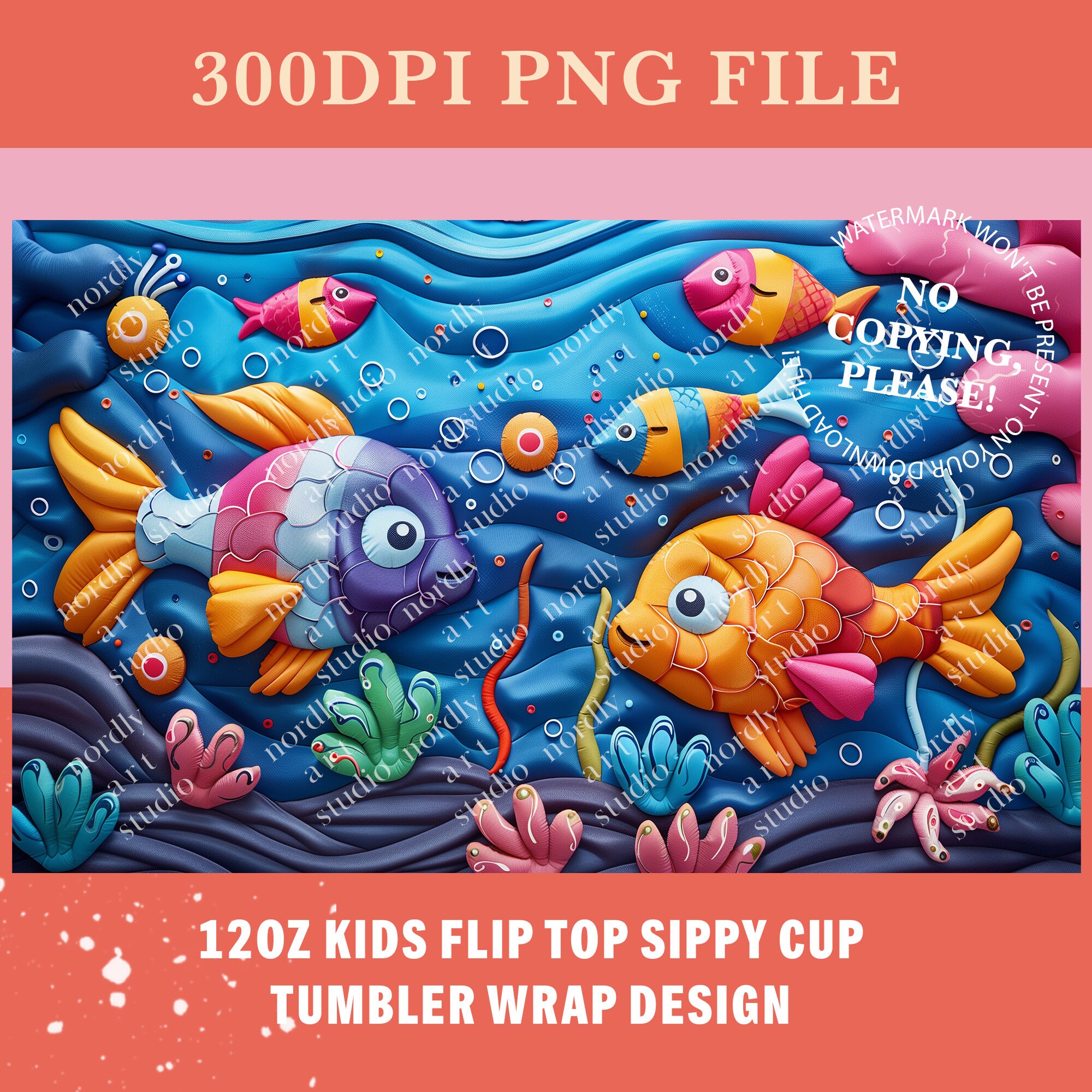 3D Fish 12oz Kids Flip Top Sippy Cup Tumbler Wrap 12oz Straight Tumbler ...