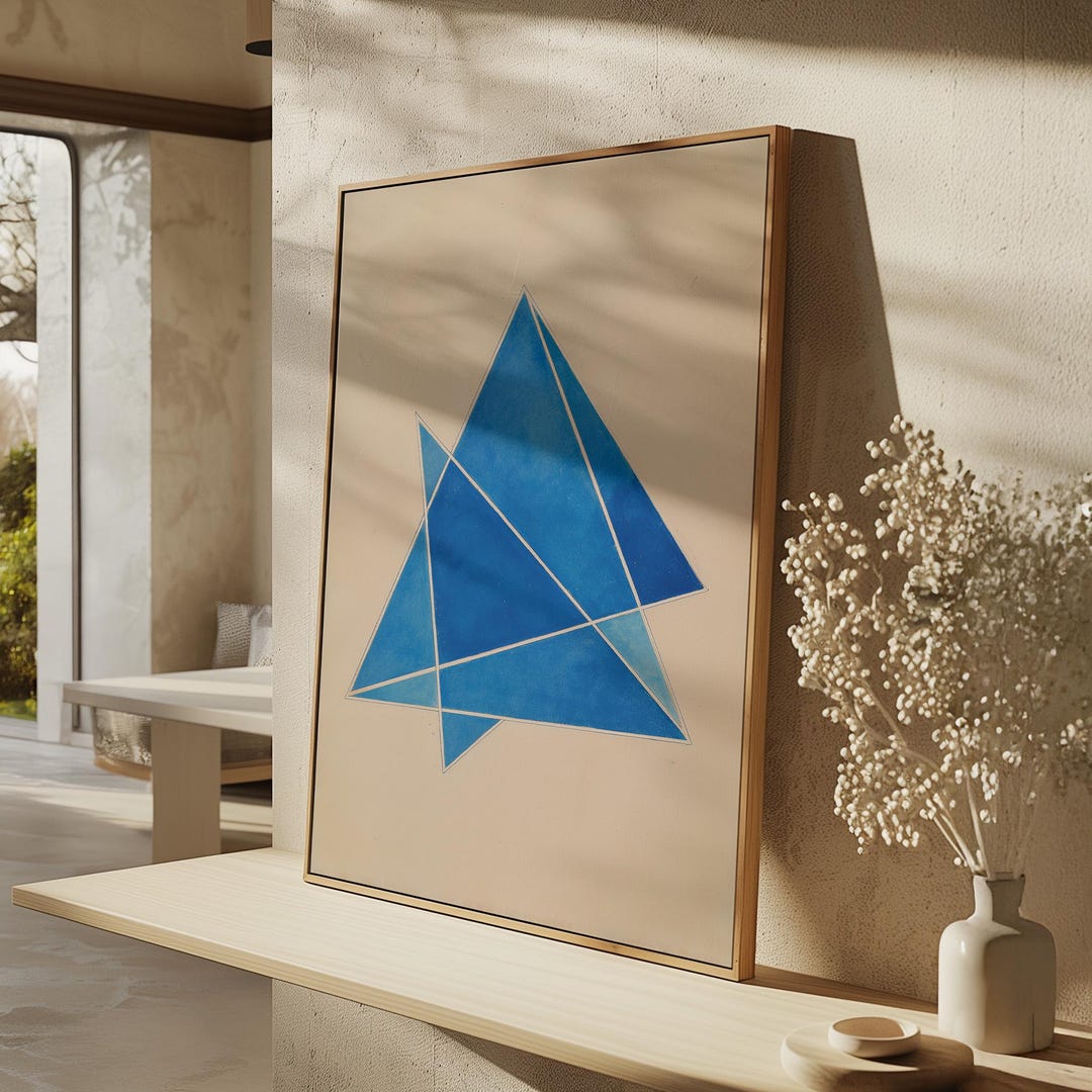 Triangle Wall Art: Blue Geometric Print (framed or Unframed) - Etsy
