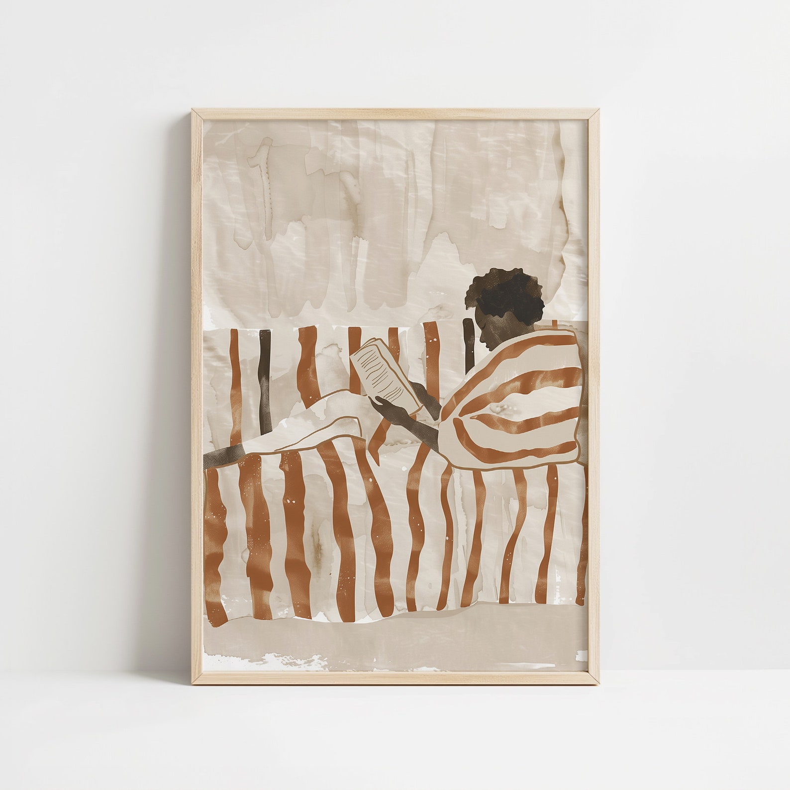 Abstract Female Art Neutral Figurative Wall Art Afro Girl Reading ...