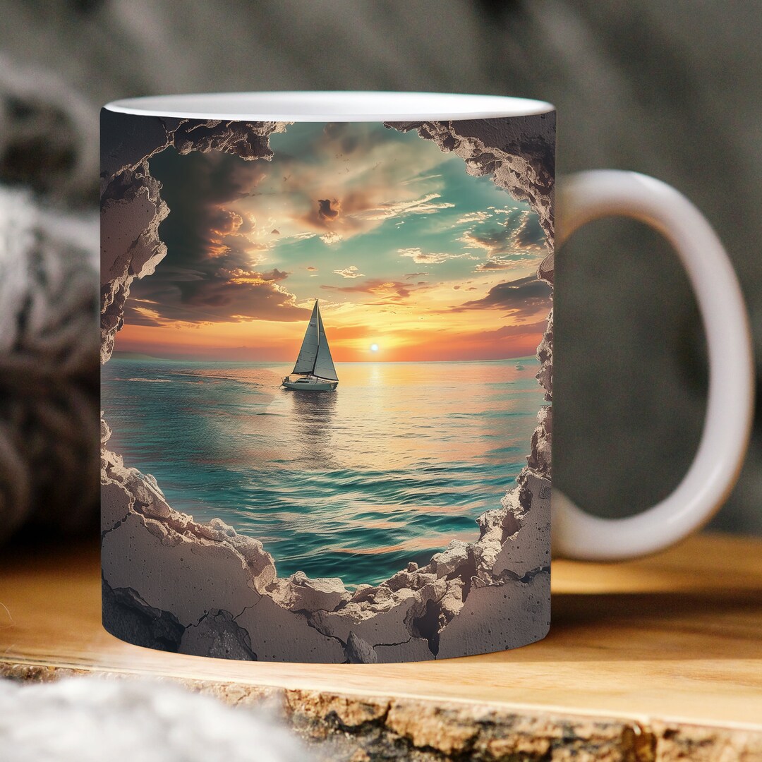 3D Boat Mug Sublimation, 3D Sea Mug Wrap, 11oz and 15oz Ocean Mug ...