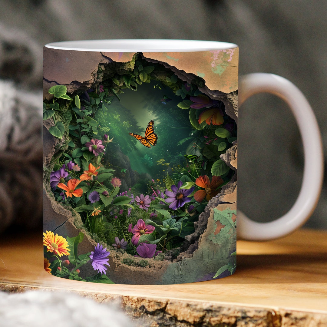 3D Butterfly Mug Sublimation, 3D Floral Mug Wrap, 11oz and 15oz Mug ...