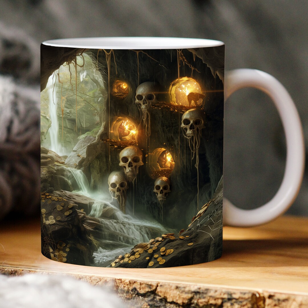 3D Skulls MUG Sublimation Design, Realistic Skeleton Mug Wrap, Fantasy ...