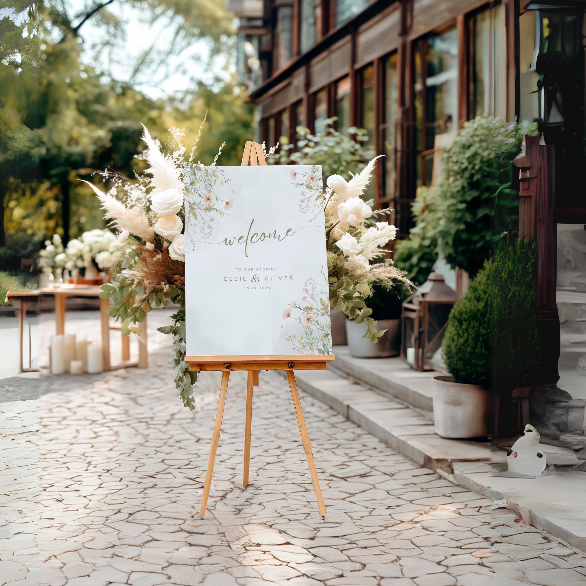 Wildflowers Welcome Sign , Watercolor Floral Welcome Sign , Editable ...