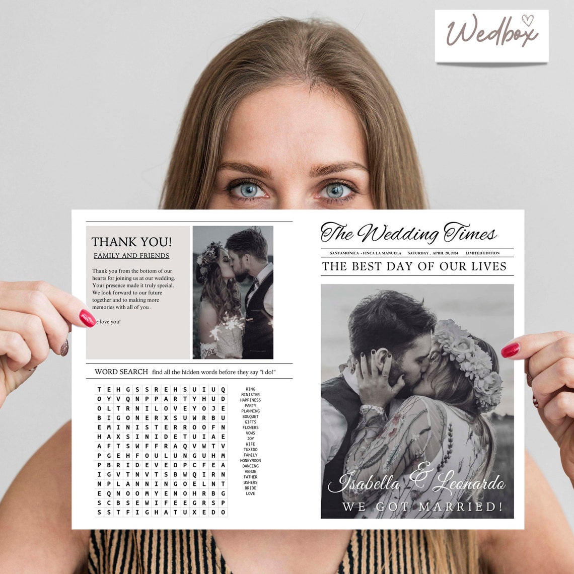 Editable Newspaper Wedding Program Template, Wedding Word Search, Canva ...