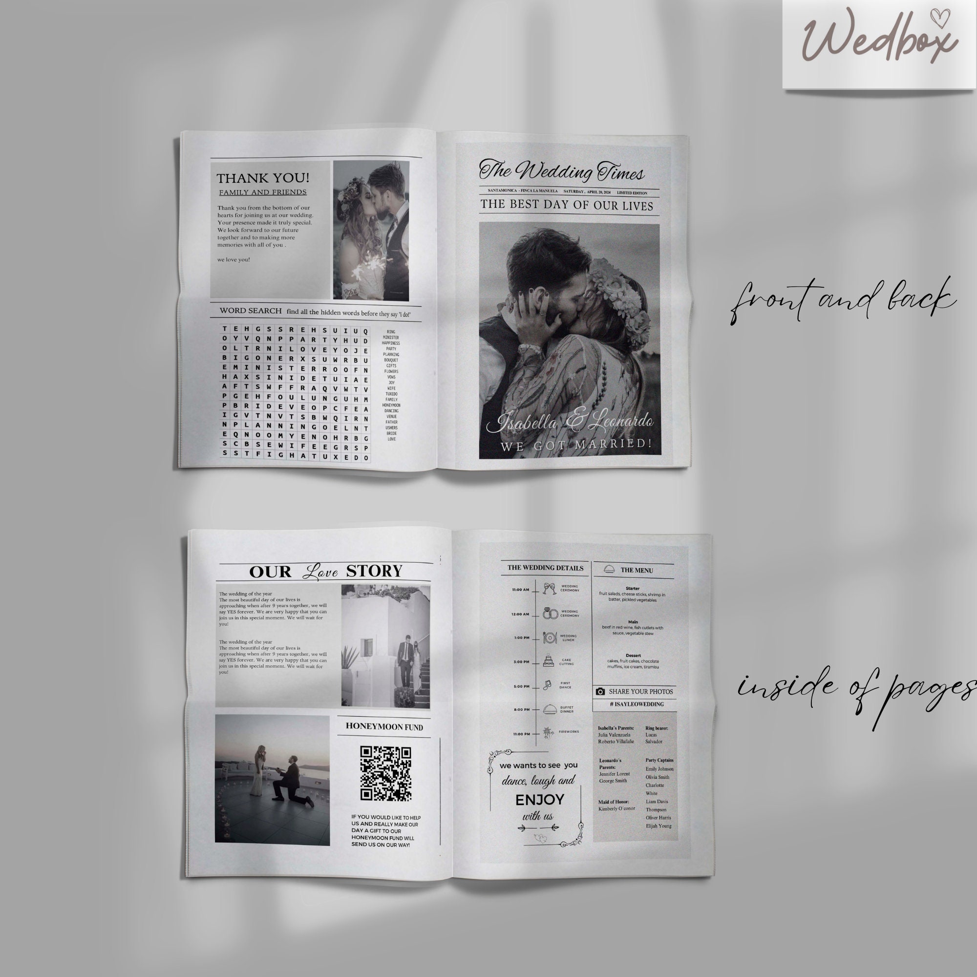 Editable Newspaper Wedding Program Template, Wedding Word Search, Canva ...