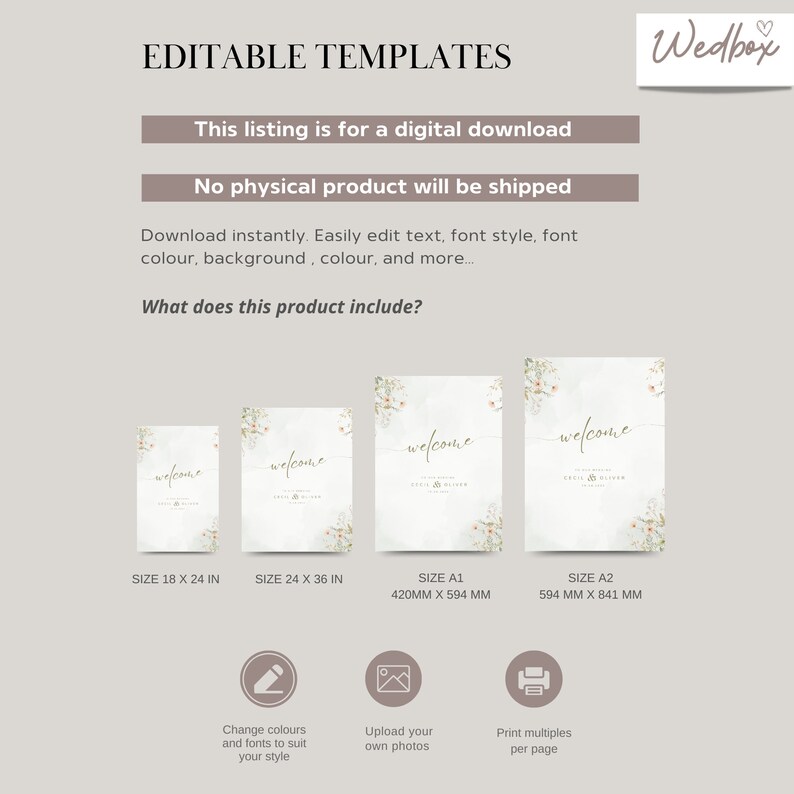 Wildflowers Welcome Sign , Watercolor Floral Welcome Sign , Editable ...