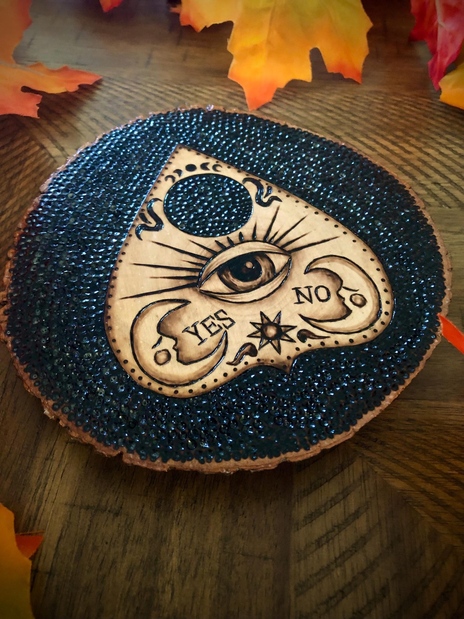 Handmade Wood Burned Art, Pyrography on Basswood, Planchette With Moon ...