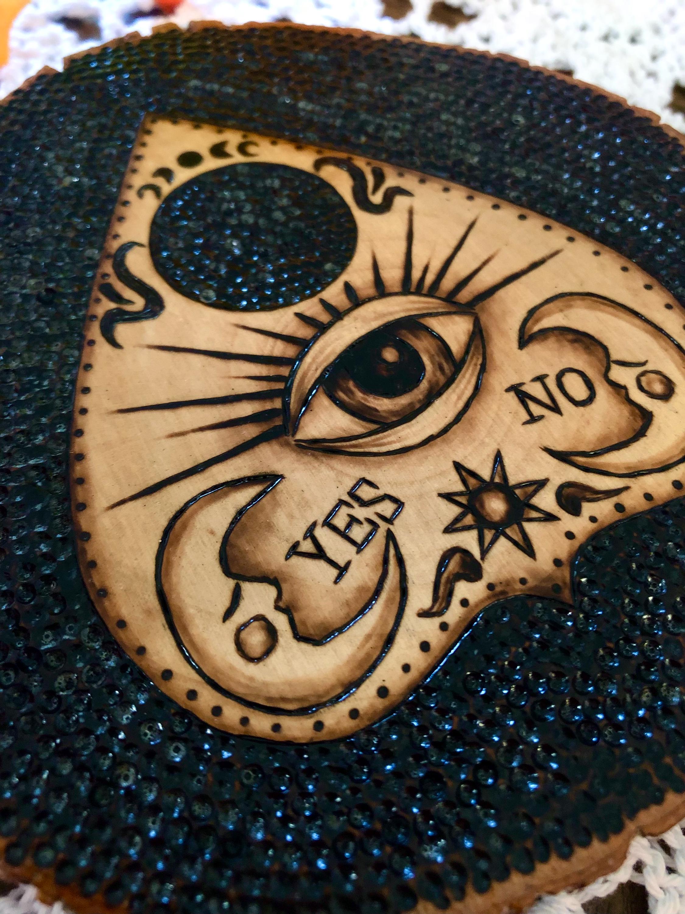 Handmade Wood Burned Art, Pyrography on Basswood, Planchette With Moon ...