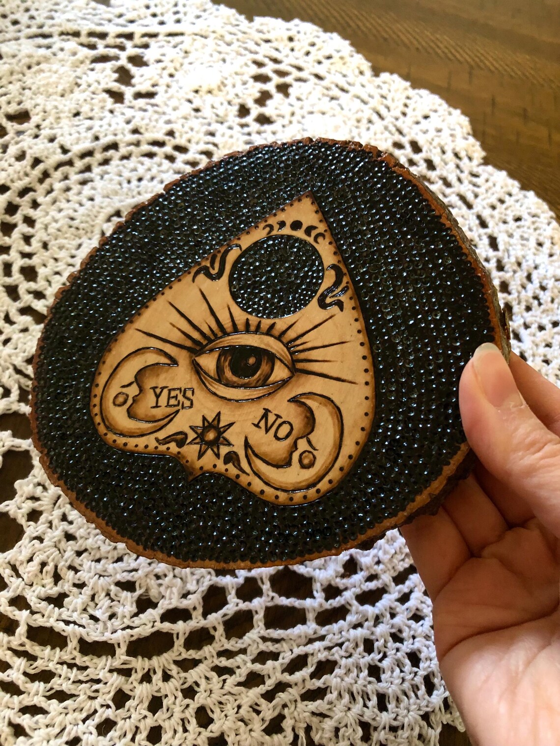 Handmade Wood Burned Art, Pyrography on Basswood, Planchette With Moon ...