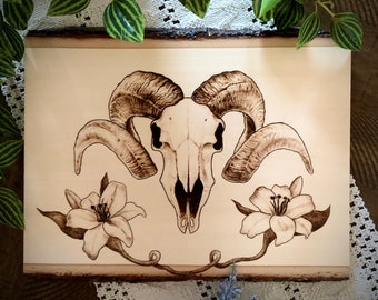 Handmade Wood Burned Art, Pyrography on Basswood, Deer Skull With ...