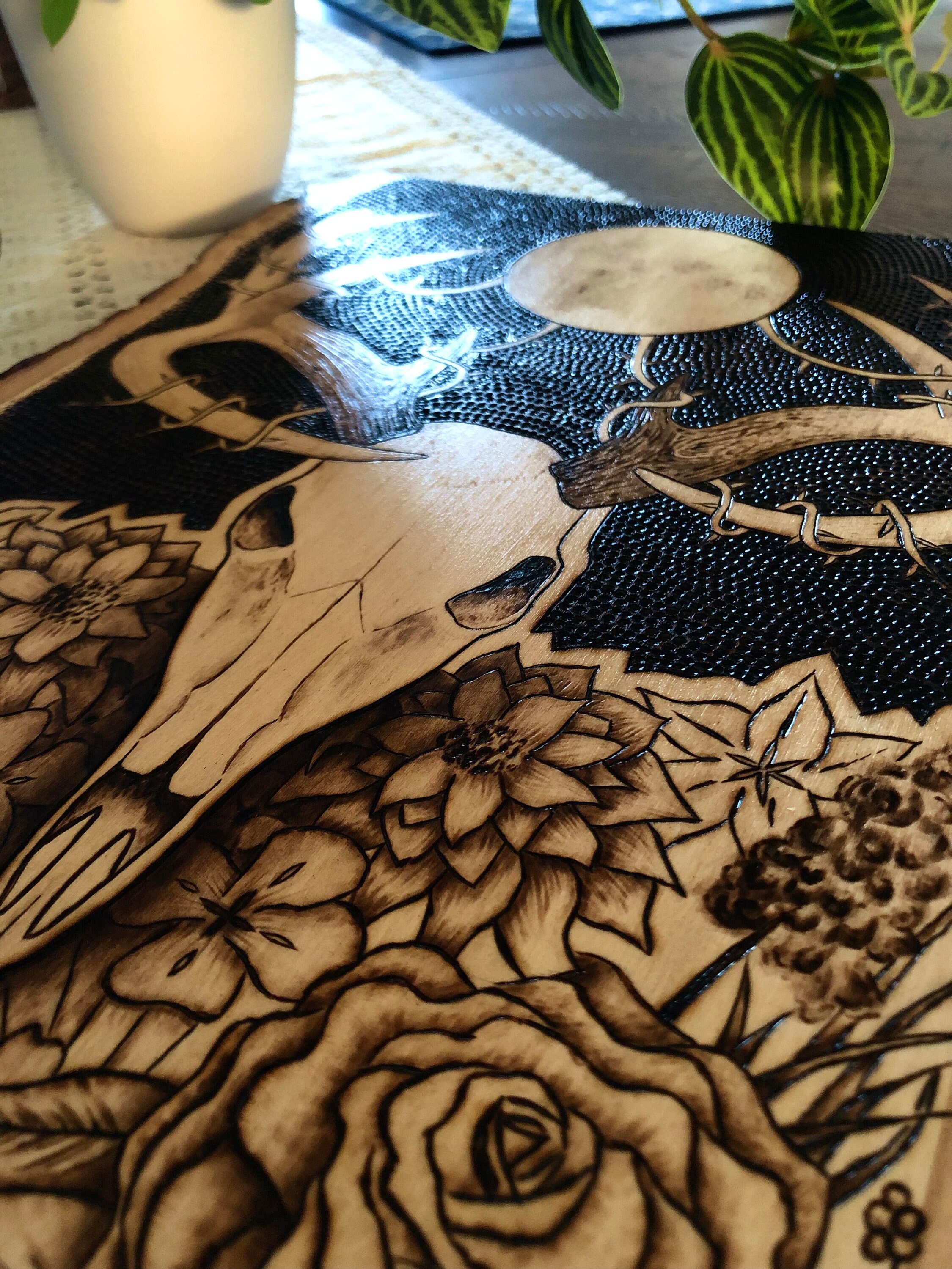 Handmade Wood Burned Art, Pyrography on Basswood, Deer Skull With ...