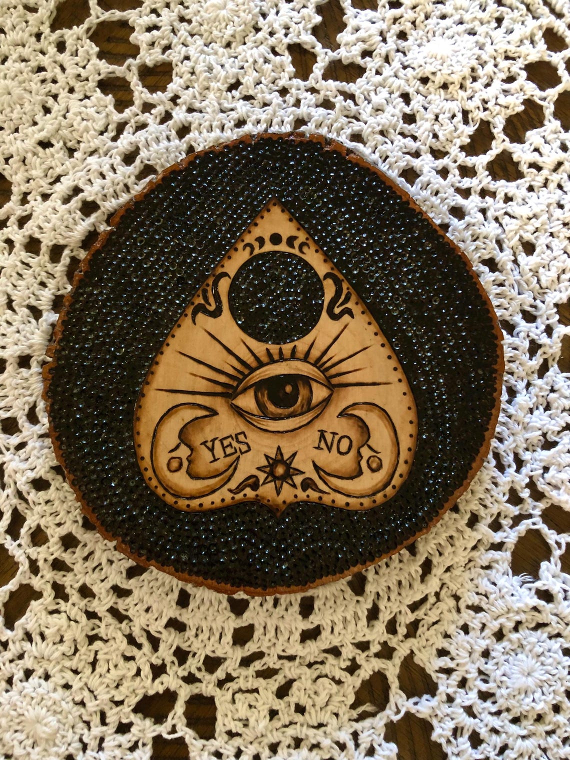 Handmade Wood Burned Art, Pyrography on Basswood, Planchette With Moon ...