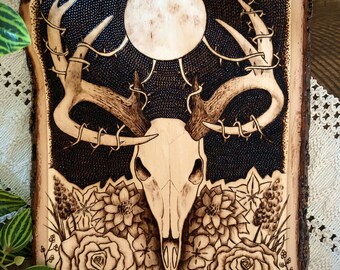 Handmade Wood Burned Art, Pyrography on Basswood, Outer Space Mushoom ...