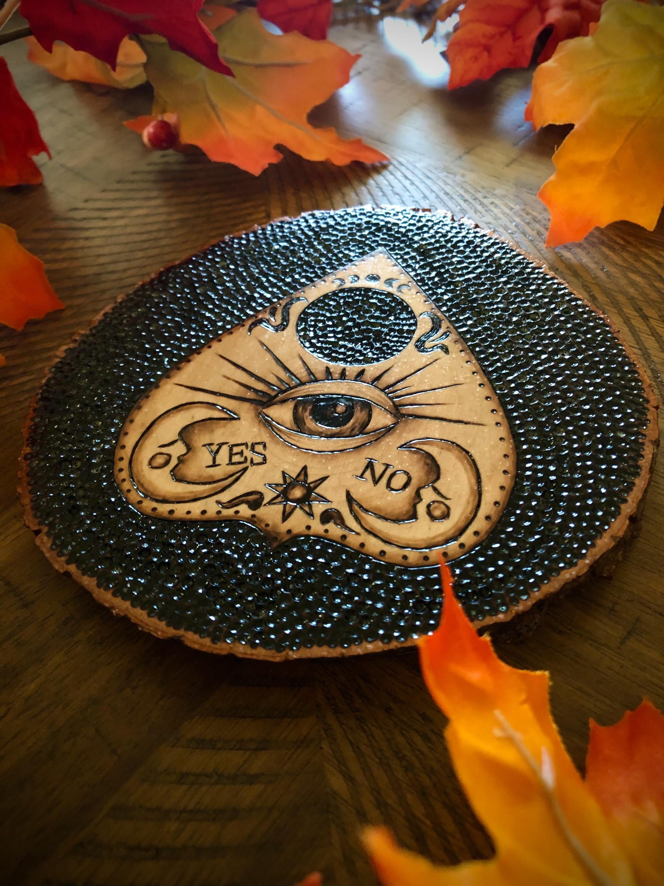 Handmade Wood Burned Art, Pyrography on Basswood, Planchette With Moon ...