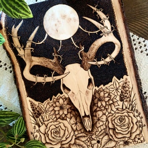 Handmade Wood Burned Art, Pyrography on Basswood, Deer Skull With ...