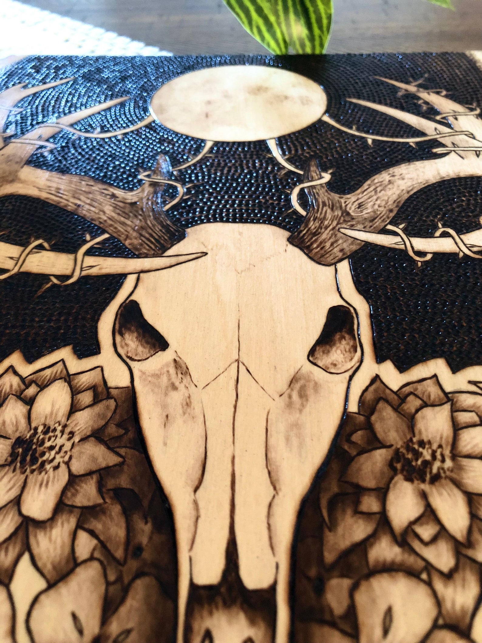 Handmade Wood Burned Art, Pyrography on Basswood, Deer Skull With ...