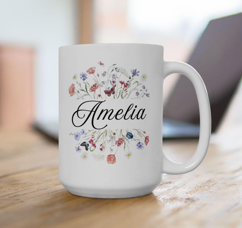 Personalized Wildflowers Mug, Custom Name Mug, Custom Floral Mug ...