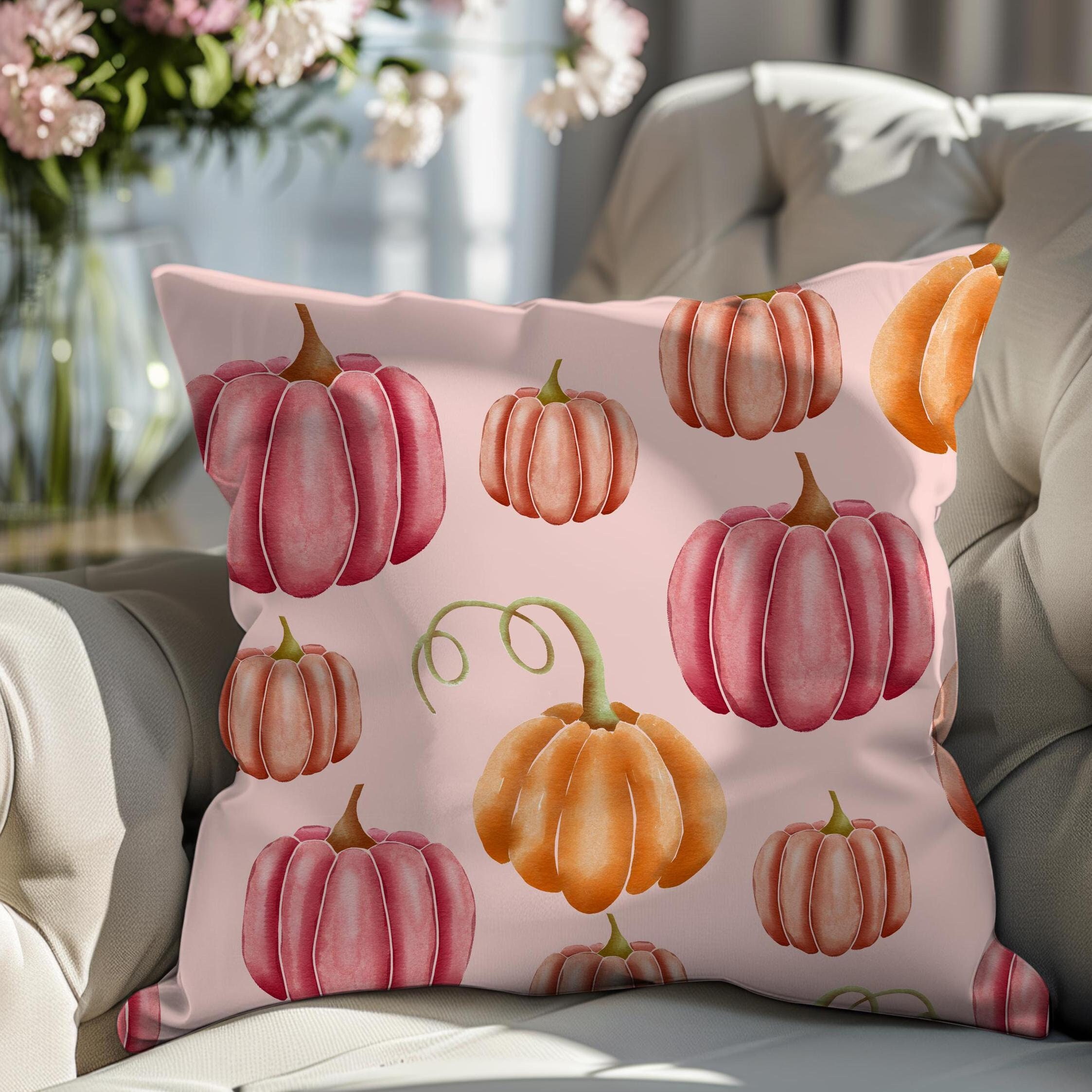 Pink Pumpkins Throw Pillow Cover, Fall Pillowcase, Accent Pillow Cover ...