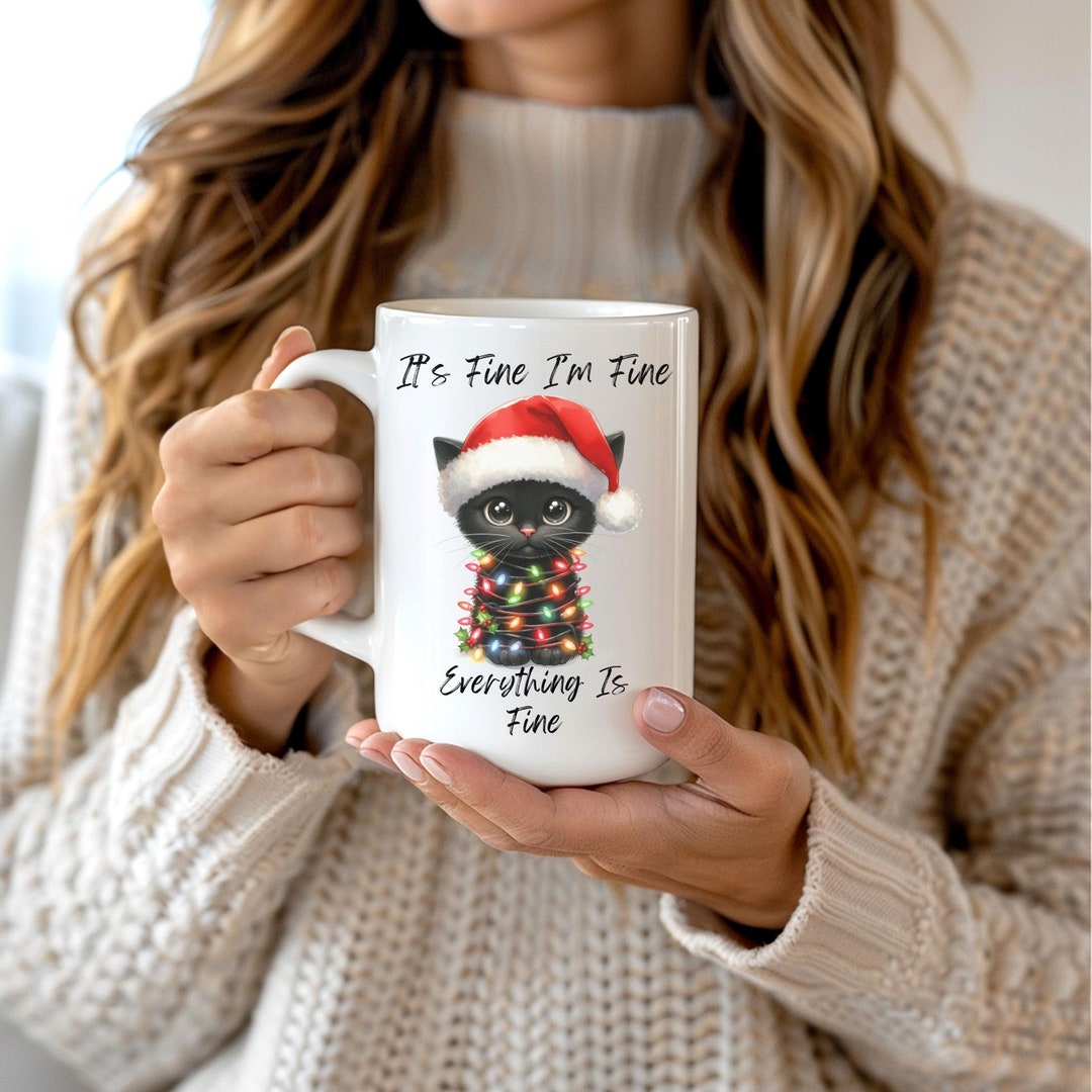 Christmas Cat Mug, Black Cat Mug, Funny Cat Holiday Mug, Cat Lovers ...
