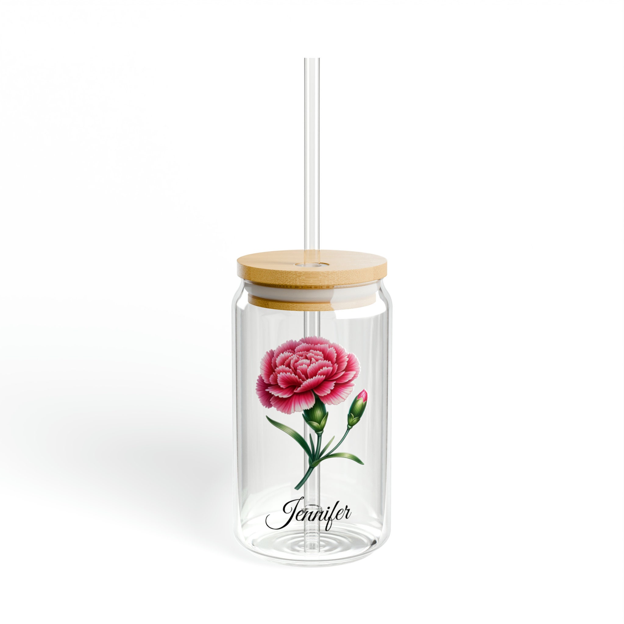 Color Personalized Birth Flower Sipper Glass, Personalized Birth Flower ...