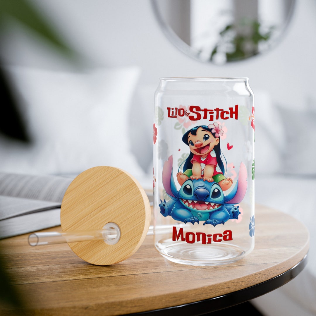 Lilo and Stitch Glass Sipper 10, Personalized Stitch Coffee Cup ...