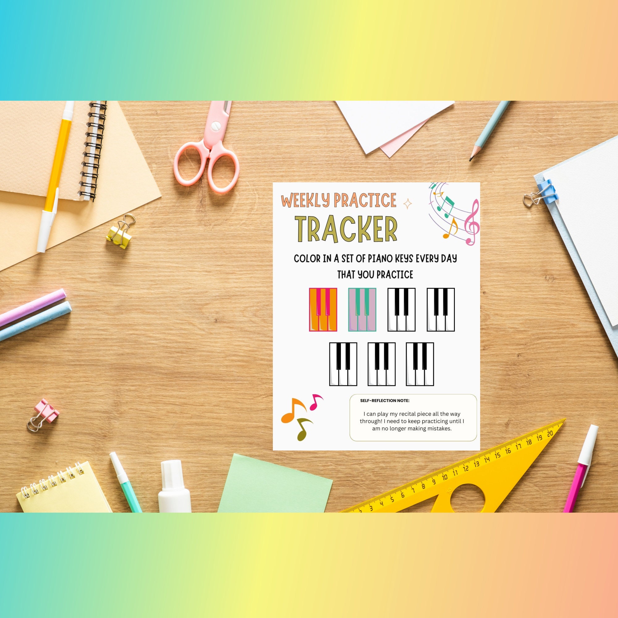 Piano Practice Tracker - Printable Chart - Music Planner - Instant ...