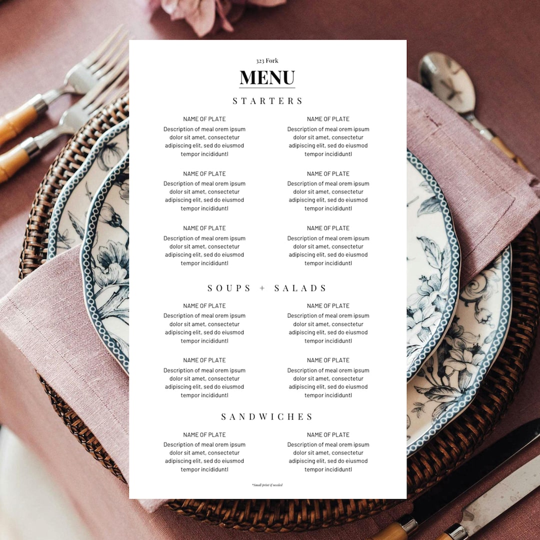 Minimalist Menu Editable | Simplistic Menu Card | Digital Canva ...