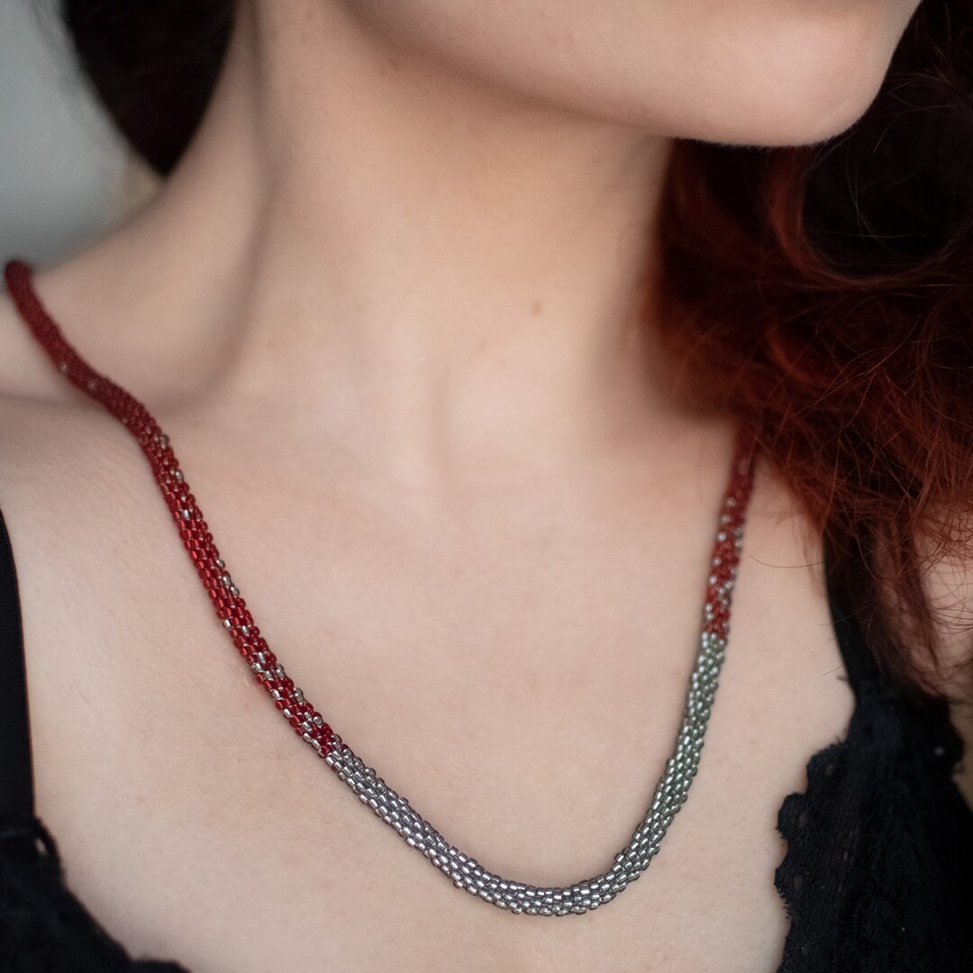 Kumihimo Red & Silver Necklace Toggle Clasp Stainless Steel Braided ...