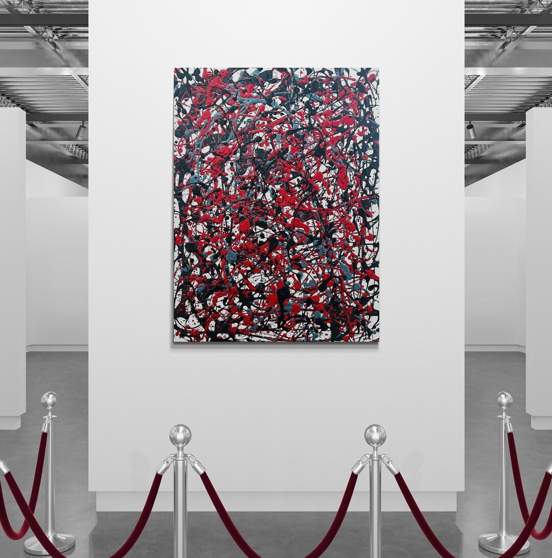 Extra Large Jackson Pollack Style Painting on Canvas Red and Black ...