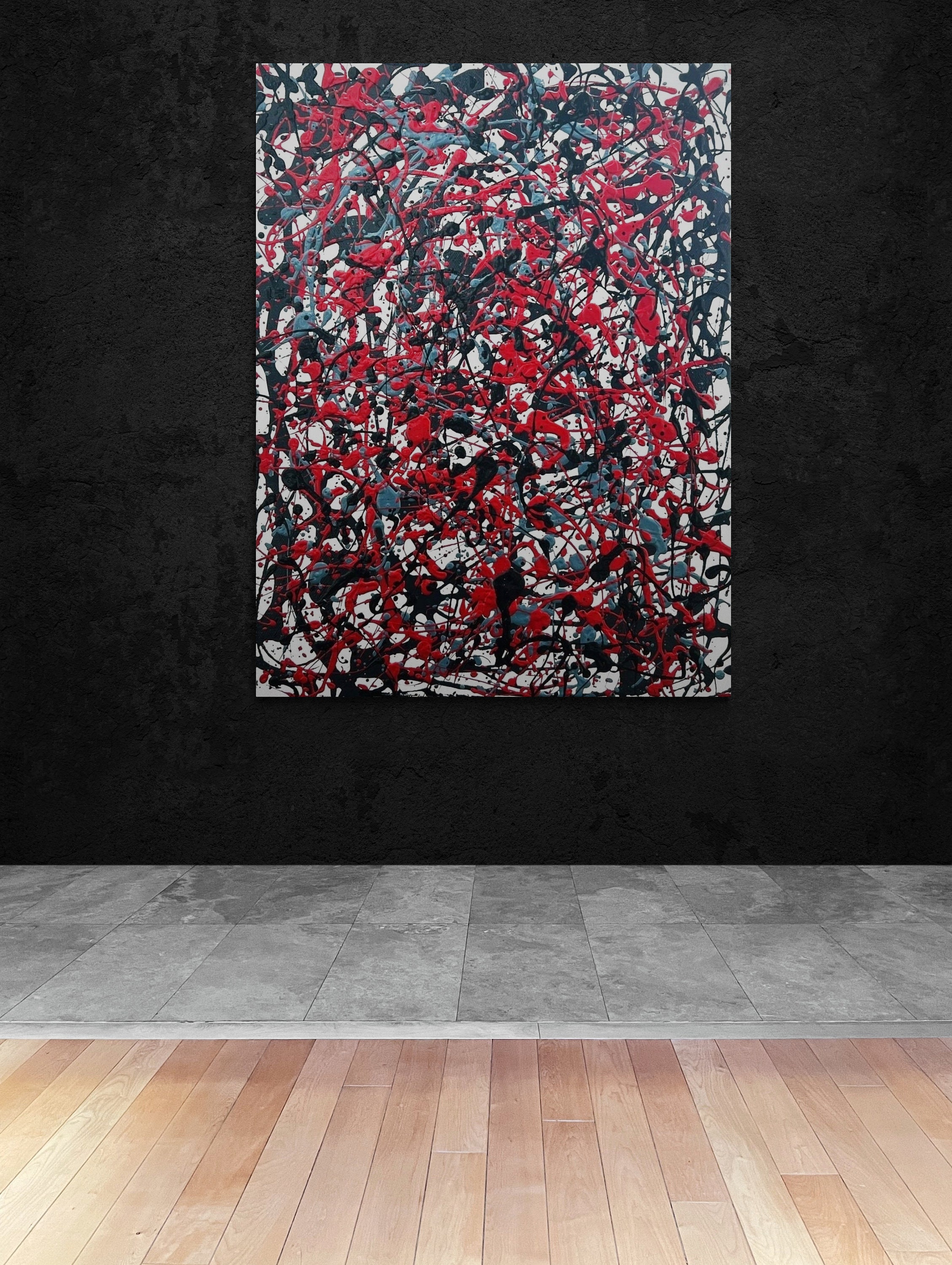 Extra Large Jackson Pollack Style Painting on Canvas Red and Black ...
