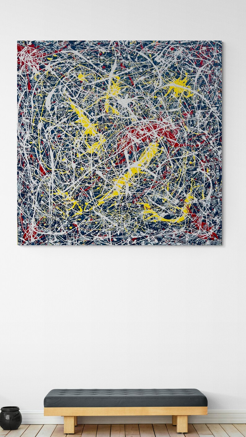 Original Jackson Pollack Style Painting on Canvas Extra Large Blue ...
