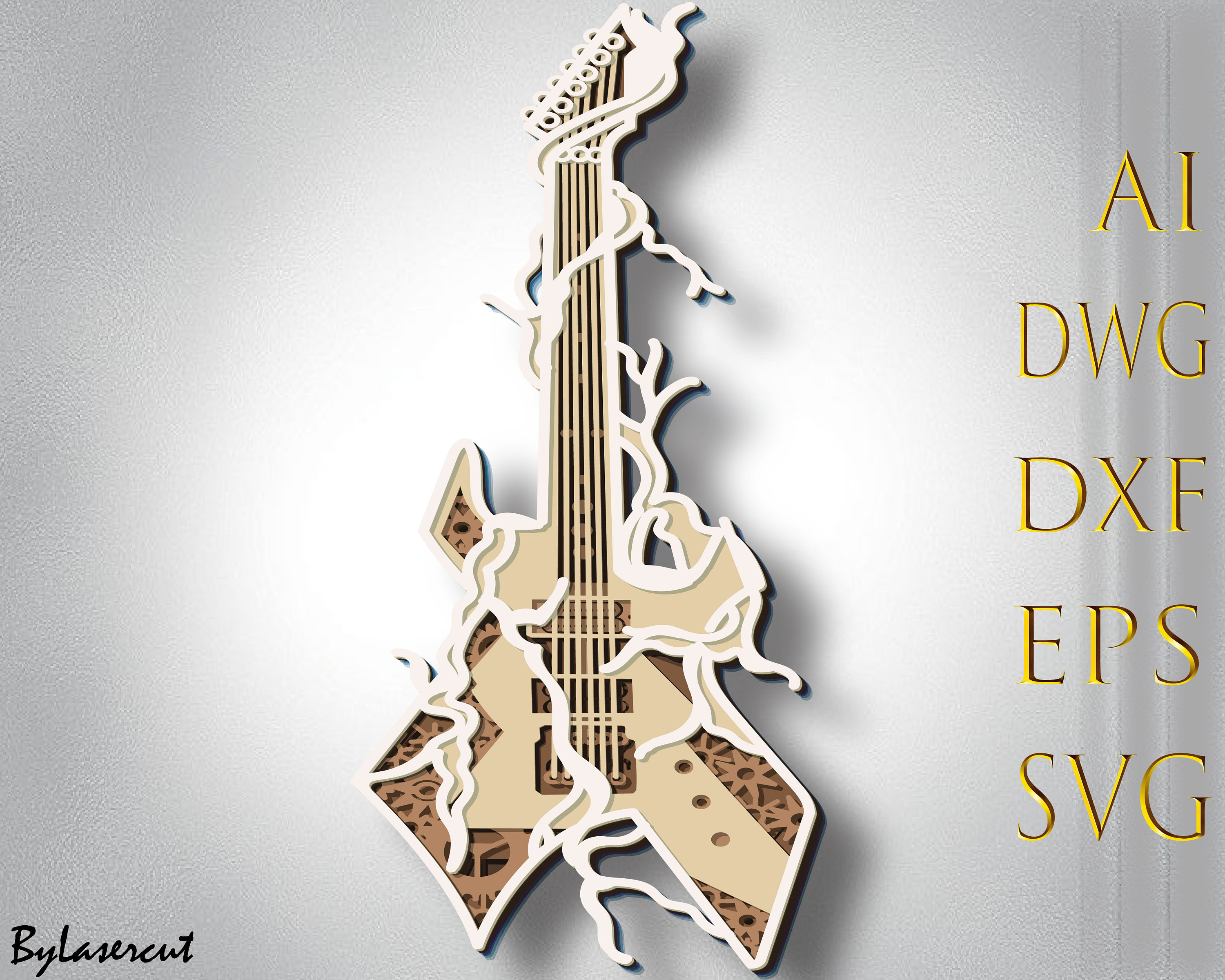 Mechanic Guitar 3D Multilayer SVG. Guitar Mandala Laser Cut Home Decor ...