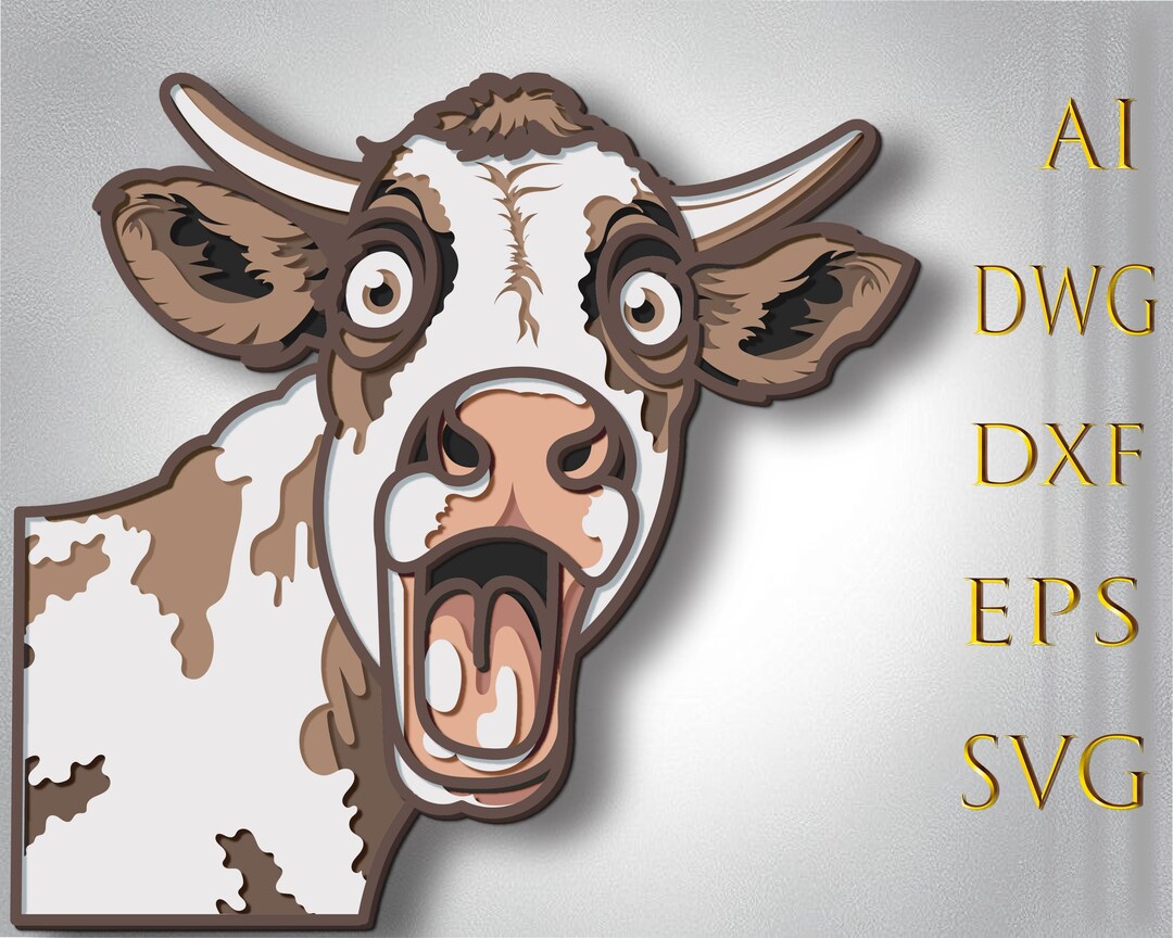 3D koe meerlaagse SVG, 3D-laag koe, lasergesneden, papier gesneden, koe ...