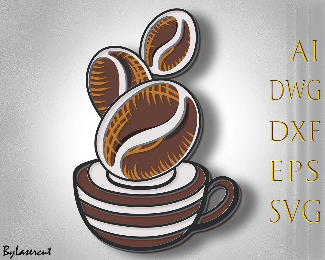 Cup and Coffee 3D Zentangle Svg Files, Multilayer Panel for Laser ...