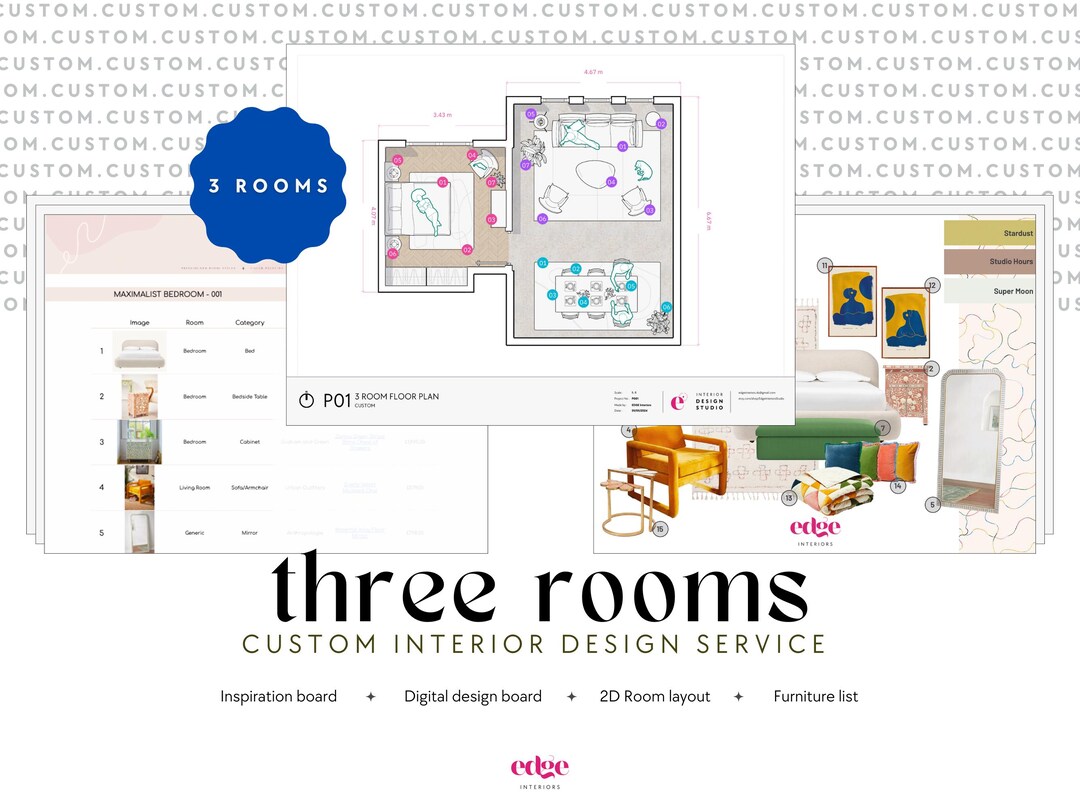 Three Rooms Custom Interior Design, Custom Digital Interior Design ...