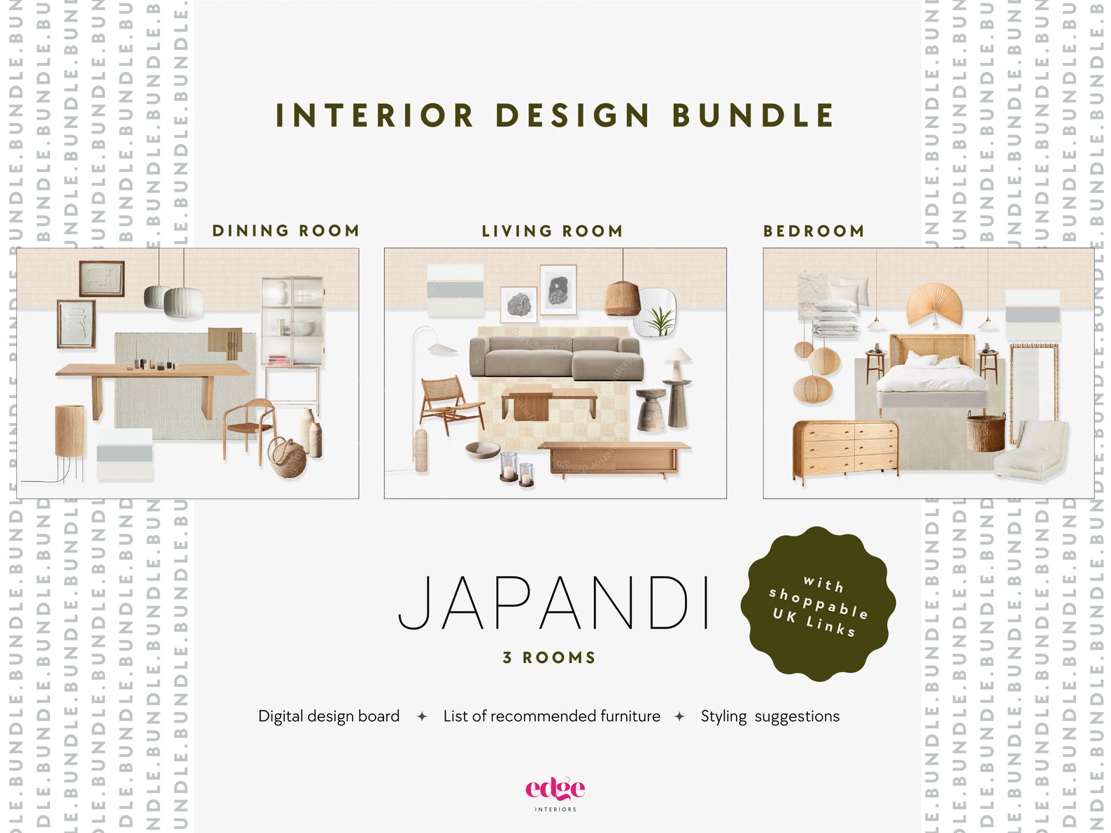 Japandi Interior Design Bundle, UK, Predesigned E-design, Soft Colors Digital Interior Design ...